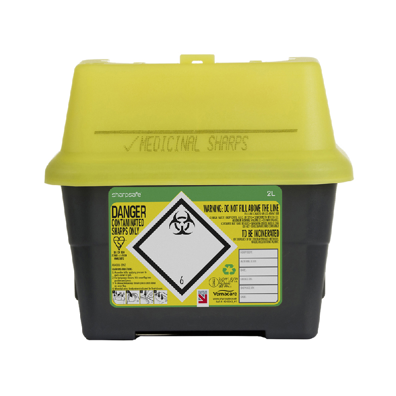 Yellow sharps disposal container 2 litre | First Aid | Workwear, Safety ...