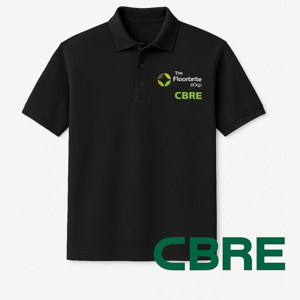 Floorbrite & CBRE embroidered Polo Shirt Black X-Large | Poloshirts ...